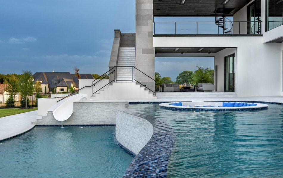 Flowing Modern Sunken Fire & Slide Project - Claffey Pools